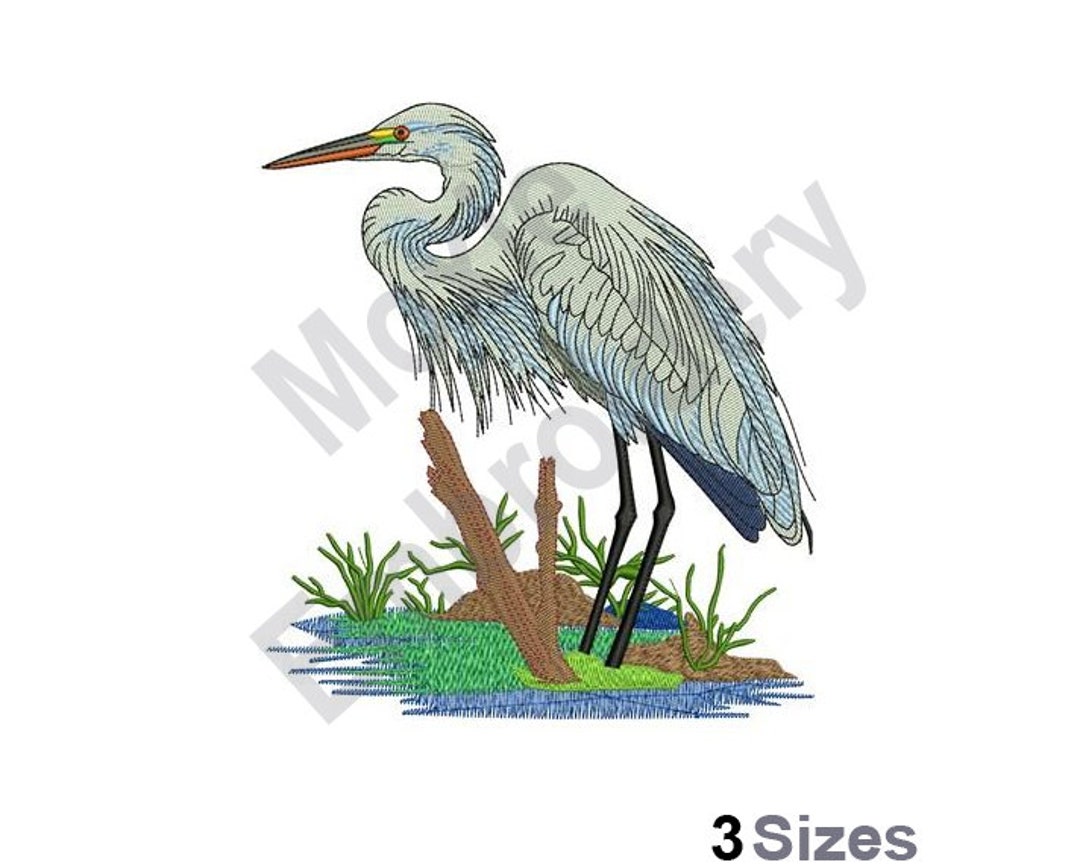 Heron - Machine Embroidery Design - 3 Sizes, Coastal Bird Embroidery ...