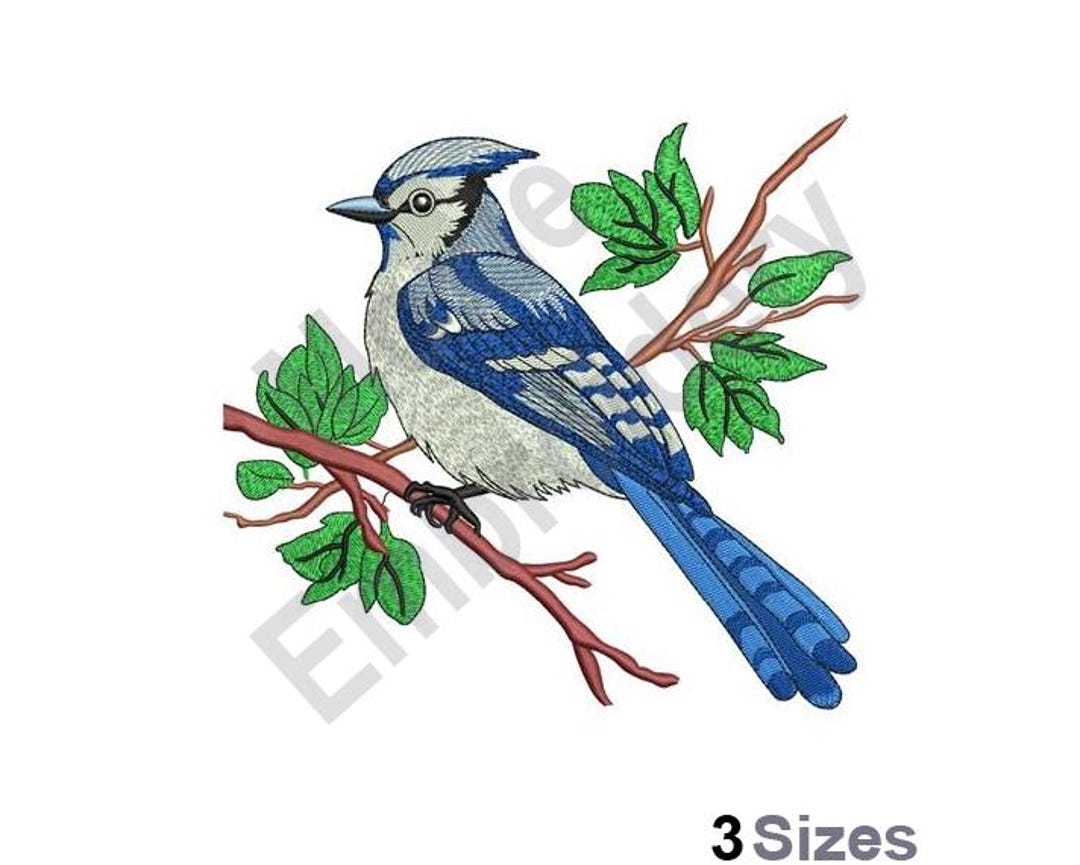 Blue Jay on Tree Branch - Machine Embroidery Design - 3 Sizes, Blue Jay ...