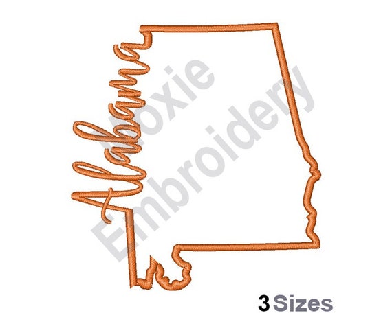 Alabama State Map Machine Embroidery Design Alabama Outline - Etsy