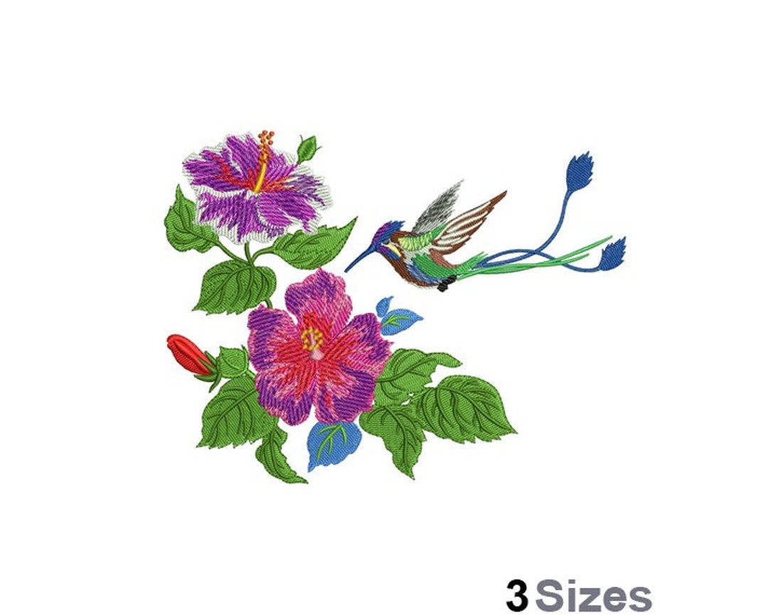 Hummingbird Flowers - Machine Embroidery Design - 3 Sizes, Feeding ...