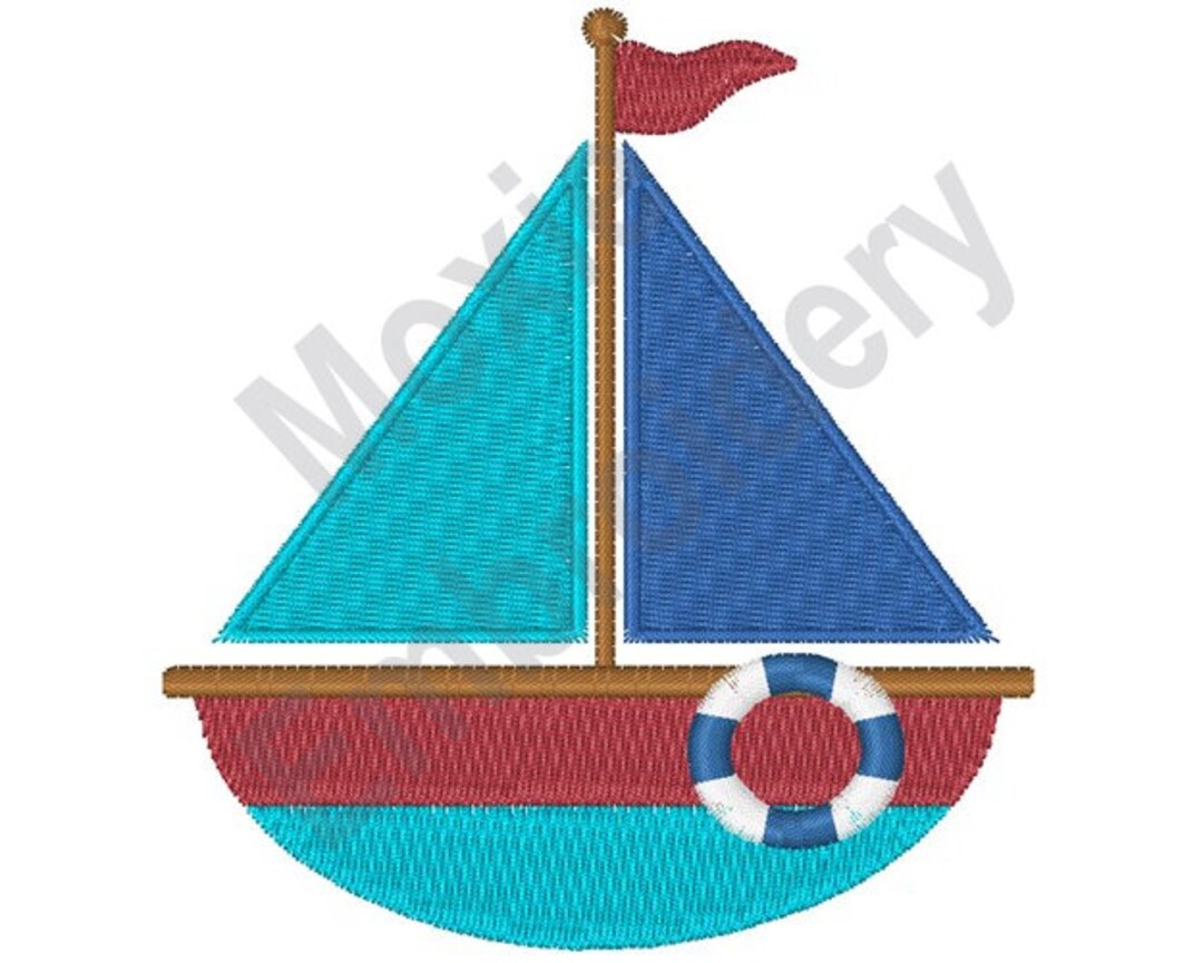 Blue Sailing Boat Machine Embroidery Design, Toy Sailboat Embroidery ...