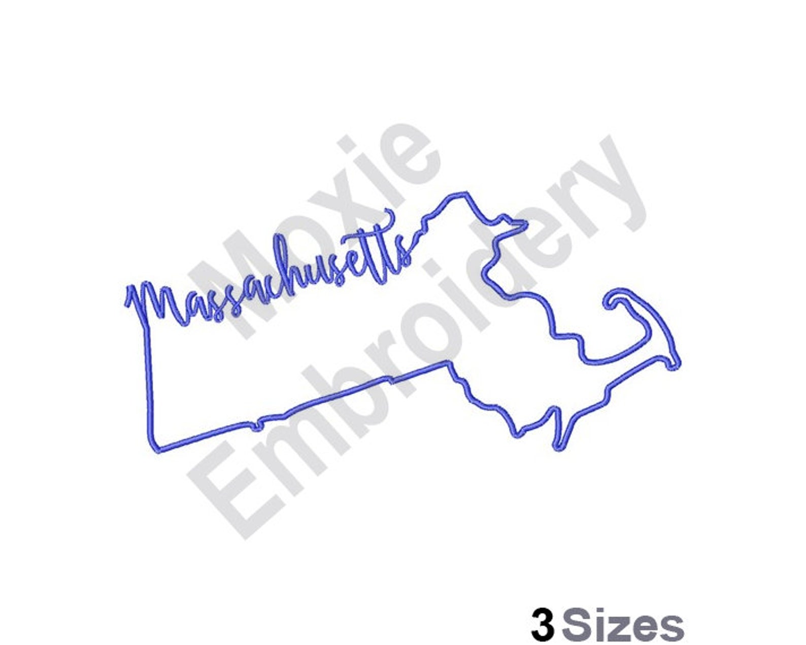 Massachusetts State Map - Machine Embroidery Design, Massachusetts ...
