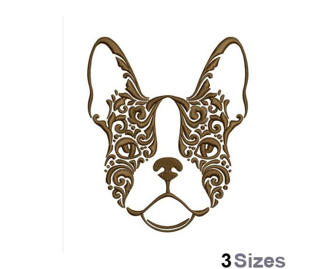 Boston Terrier - Machine Embroidery Design - 3 Sizes, Dog Head ...