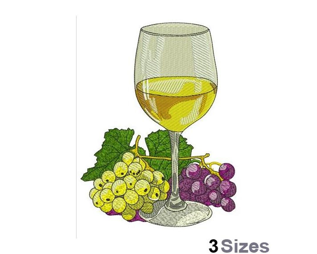 White Wine Glass & Grapes - Machine Embroidery Design - 3 Sizes, Red ...