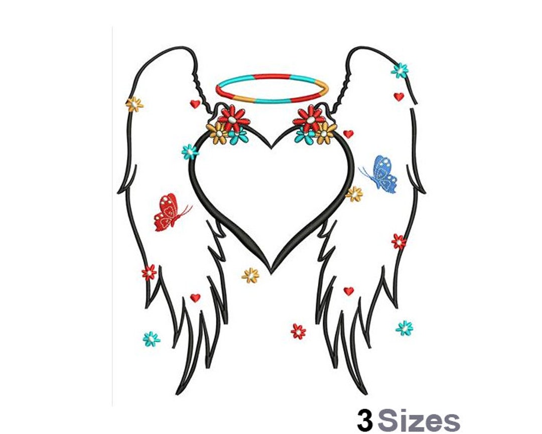 Love Heart Angel Outline - Machine Embroidery Design - 3 Sizes, Angel ...