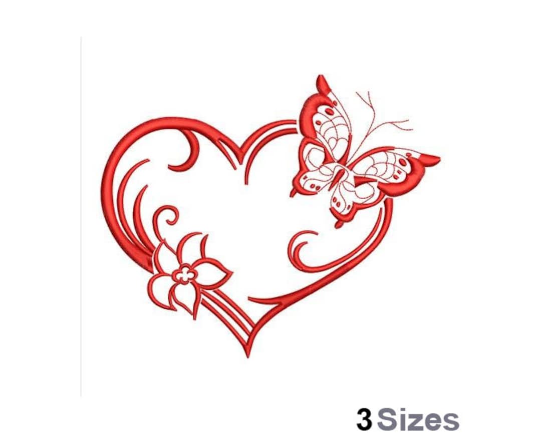 Butterfly Heart - Machine Embroidery Design - 3 Sizes, Love Heart ...