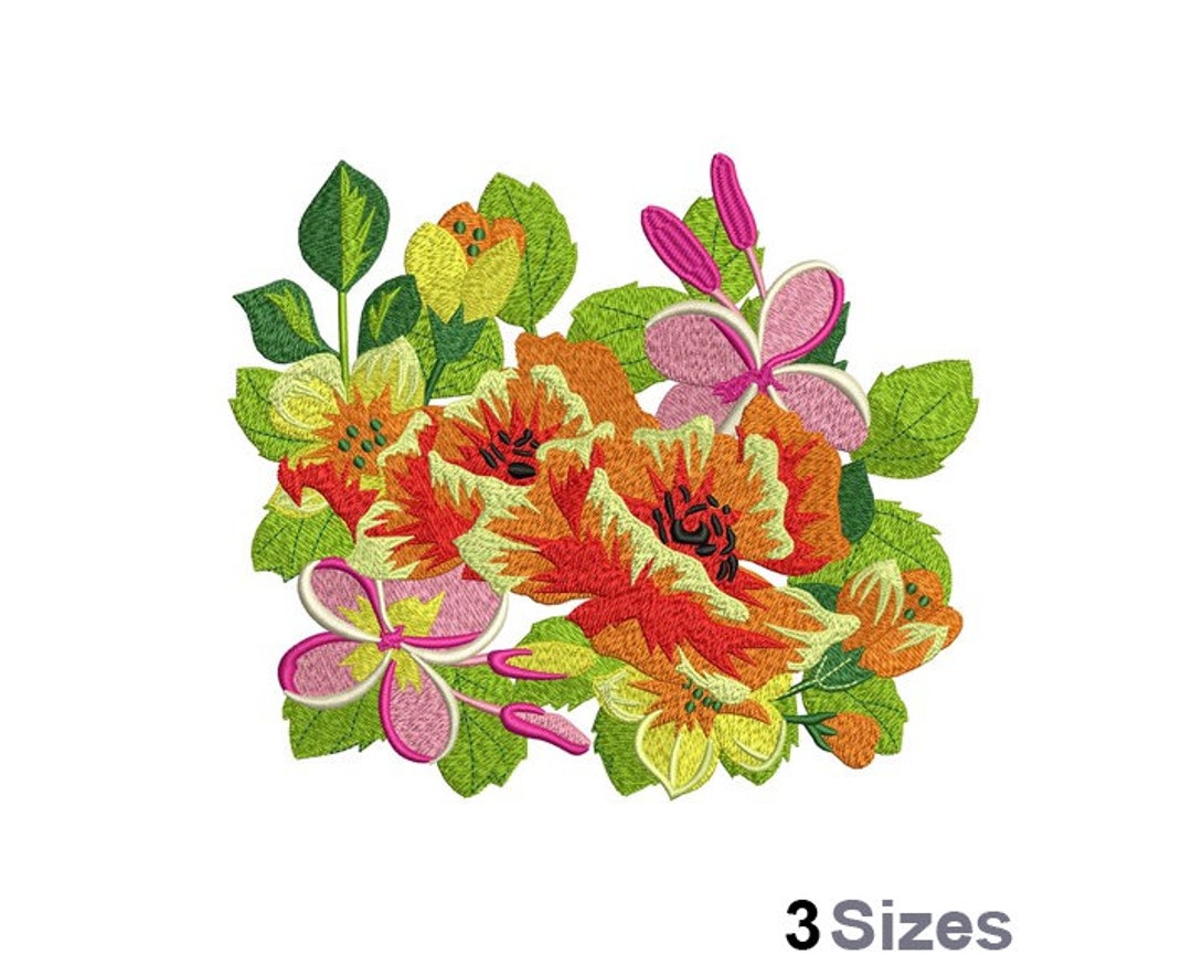 Colorful Flowers - Machine Embroidery Design - 3 Sizes, Floral ...