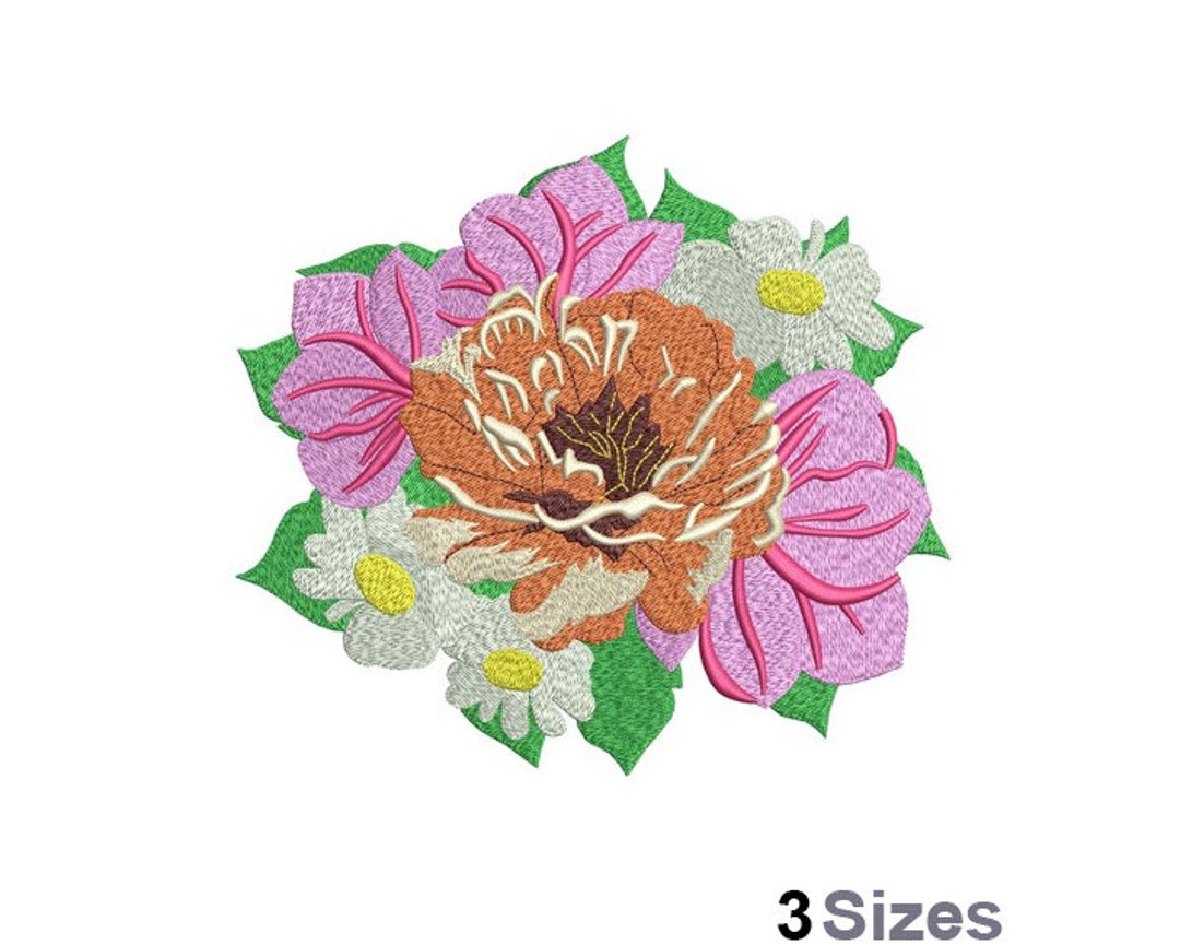 Realistic Flowers - Machine Embroidery Design - 3 Sizes, Floral ...