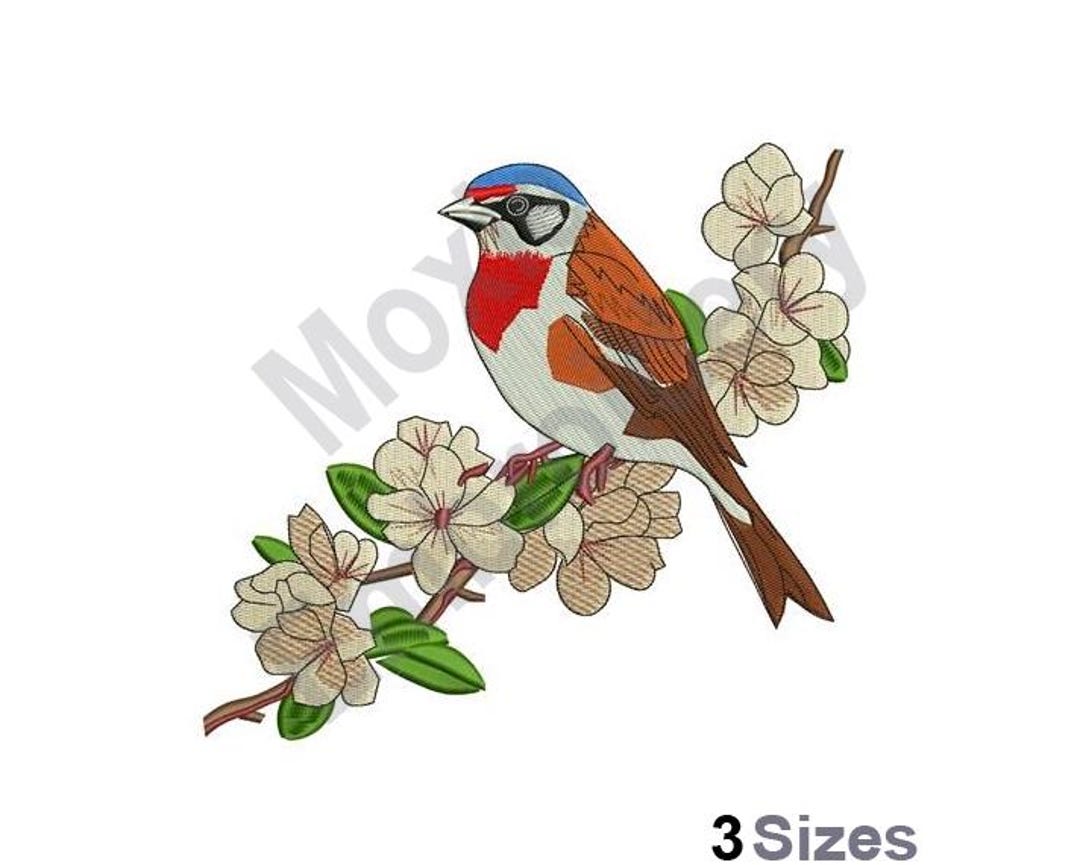 Bird in Tree Flowers - Machine Embroidery Design - 3 Sizes, White Tree ...