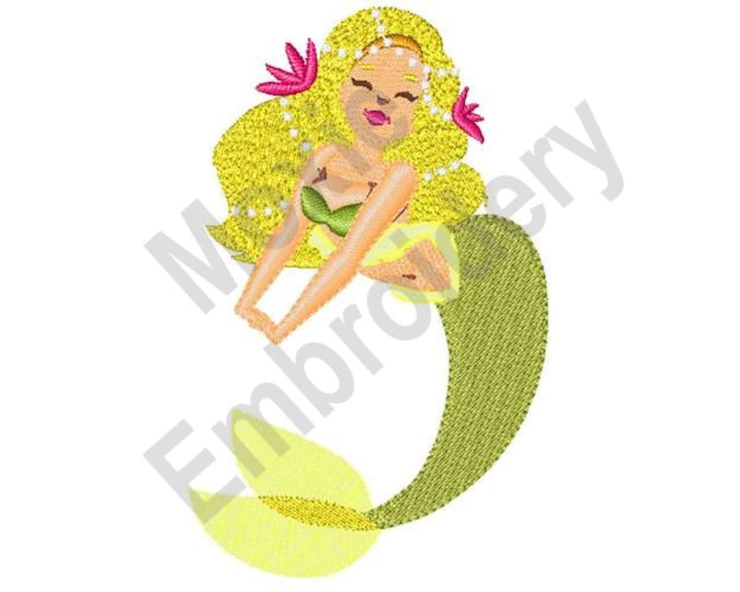 Green Mermaid - Machine Embroidery Design, Cute Mermaid Embroidery ...