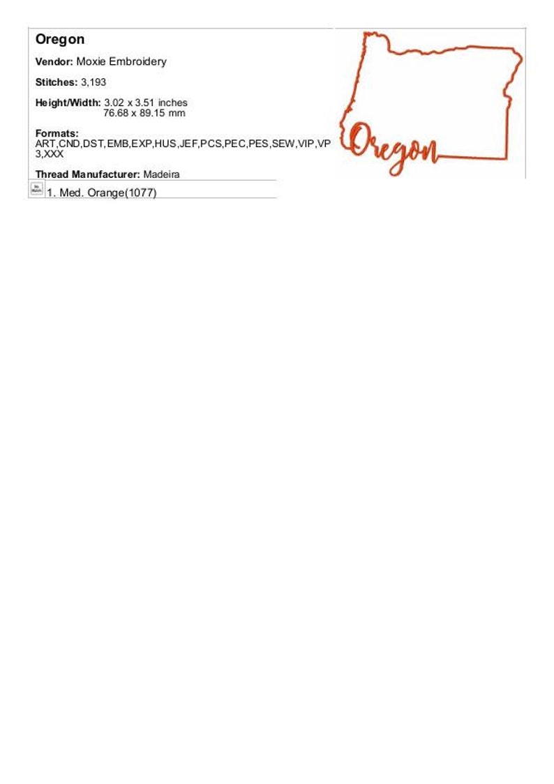 Oregon State Map Machine Embroidery Design Oregon Map - Etsy
