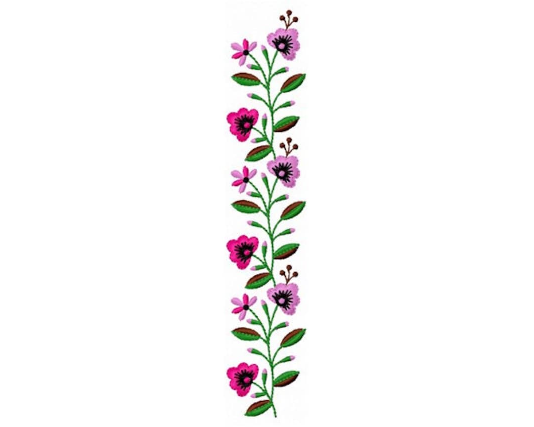 Folk Art Floral Border - Machine Embroidery Design, Vertical Flower Border Embroidery Pattern ...