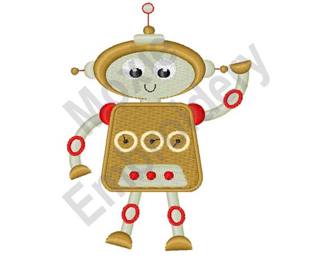Robot Machine Embroidery Design, Waving Robot Embroidery Pattern, Robot ...