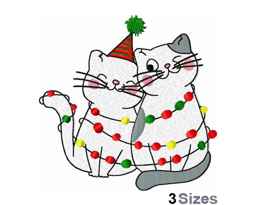 Cute Christmas Cats - Machine Embroidery Design - 3 Sizes, Happy Cat ...