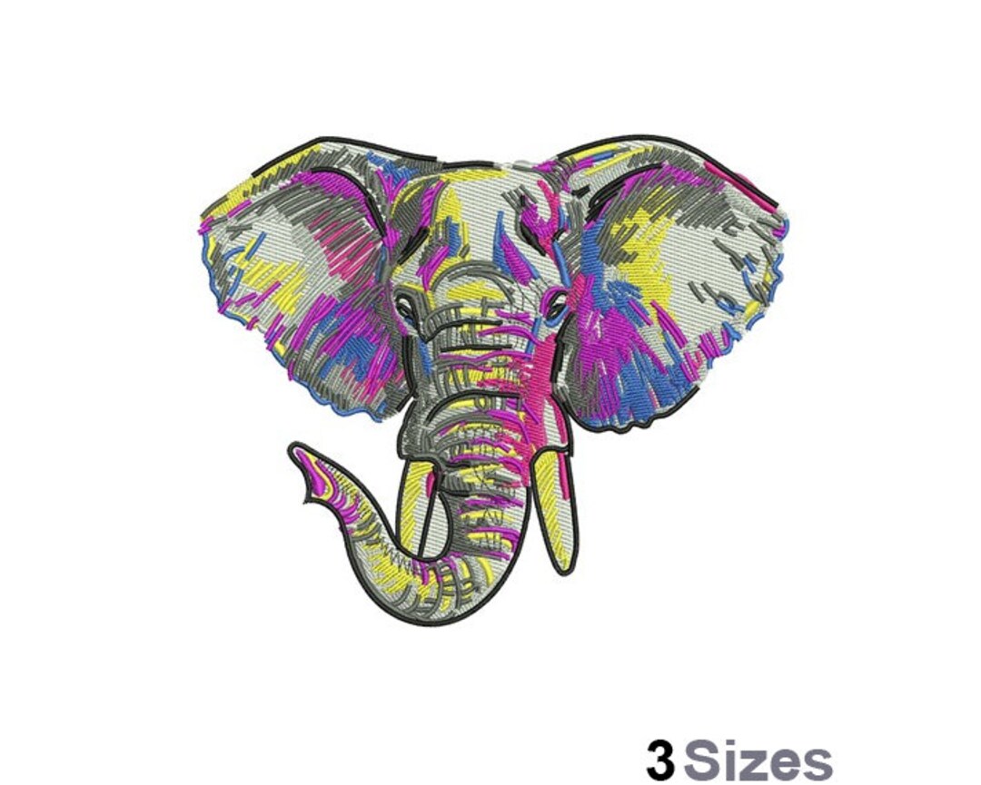 Elephant Head - Machine Embroidery Design - 3 Sizes, Colorful Elephant ...