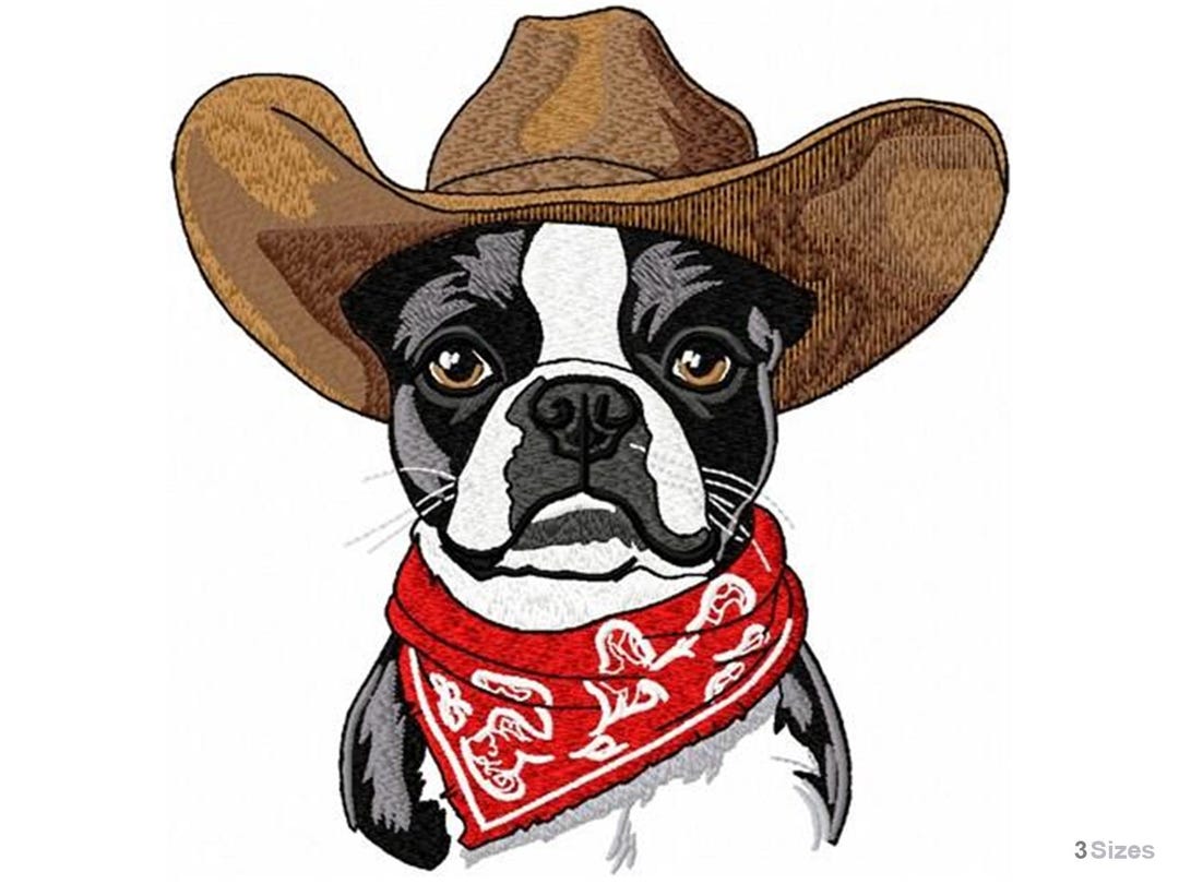 Cowboy Bulldog - Machine Embroidery Design - 3 Sizes, Dog With Cowboy ...