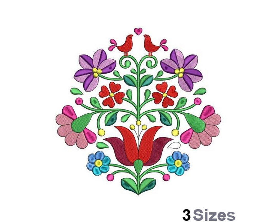 Folk Art Flowers Machine Embroidery Design 3 Sizes, Flower Arrangement ...