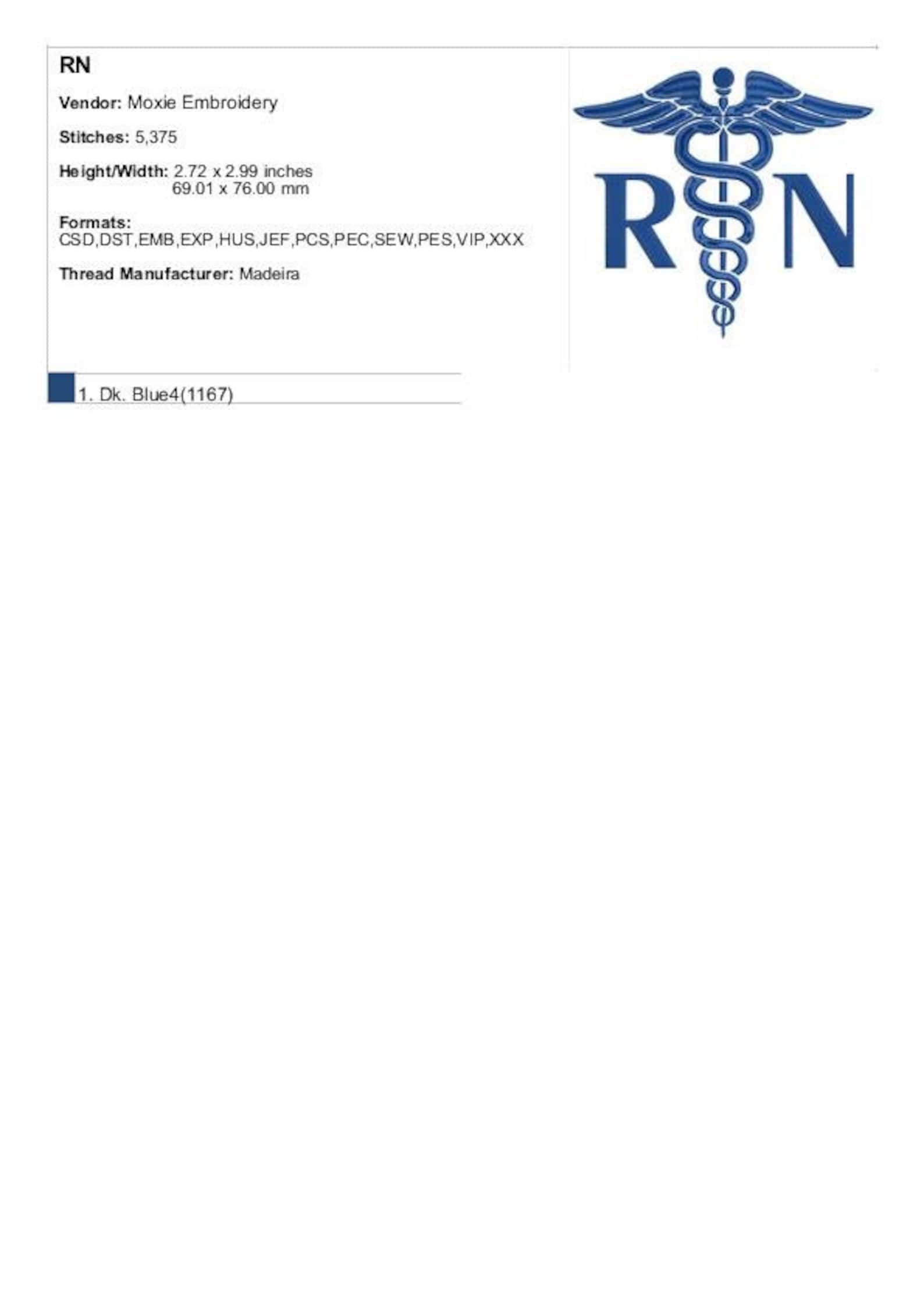 RN - Machine Embroidery Design, Caduceus Embroidery Pattern, Medical ...