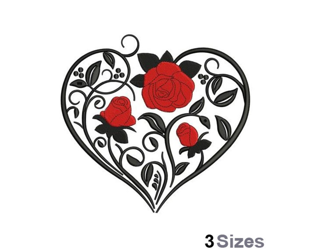 Rose Heart - Machine Embroidery Design - 3 Sizes, Valentines Heart ...