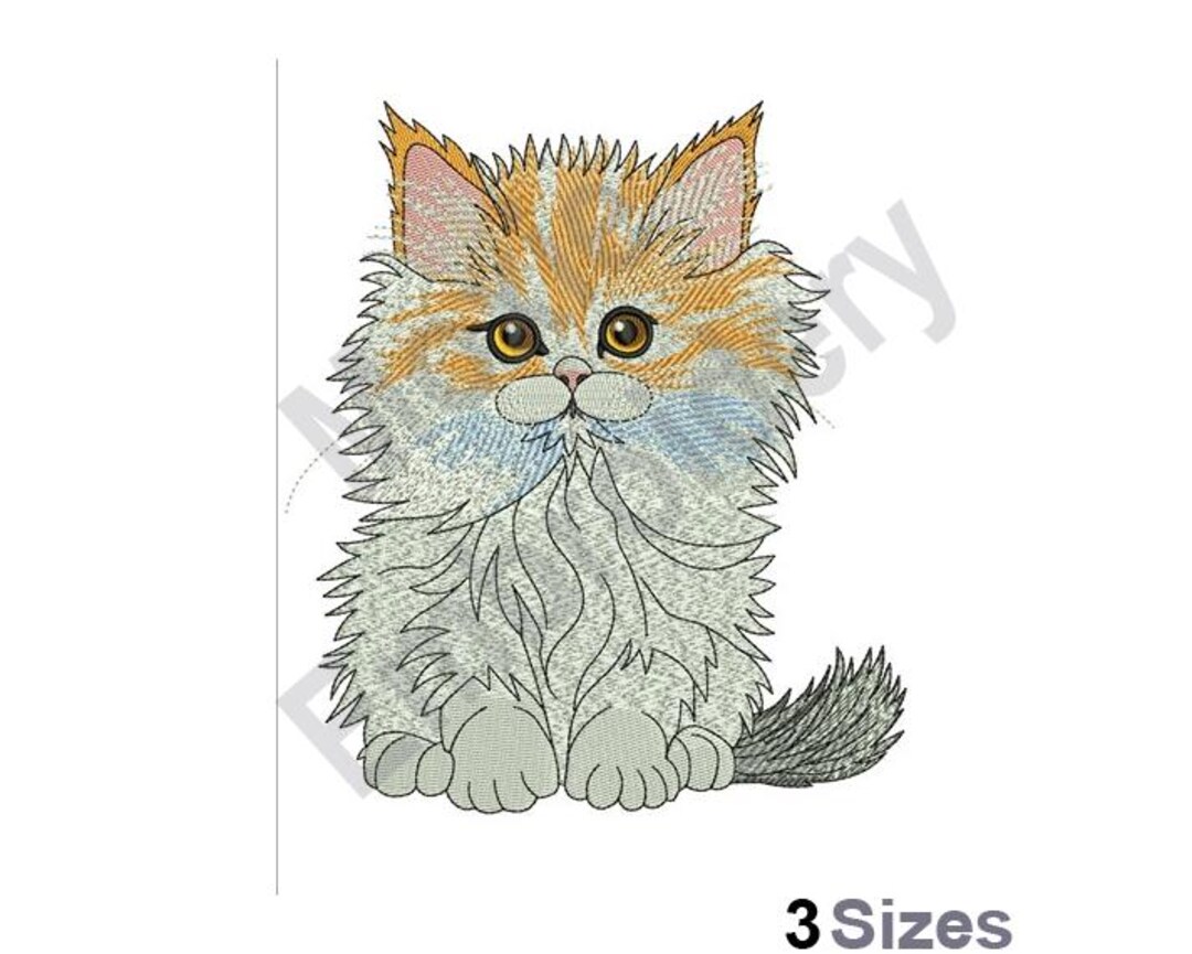 Fluffy Kitten - Machine Embroidery Design - 3 Sizes, Sitting White Cat ...