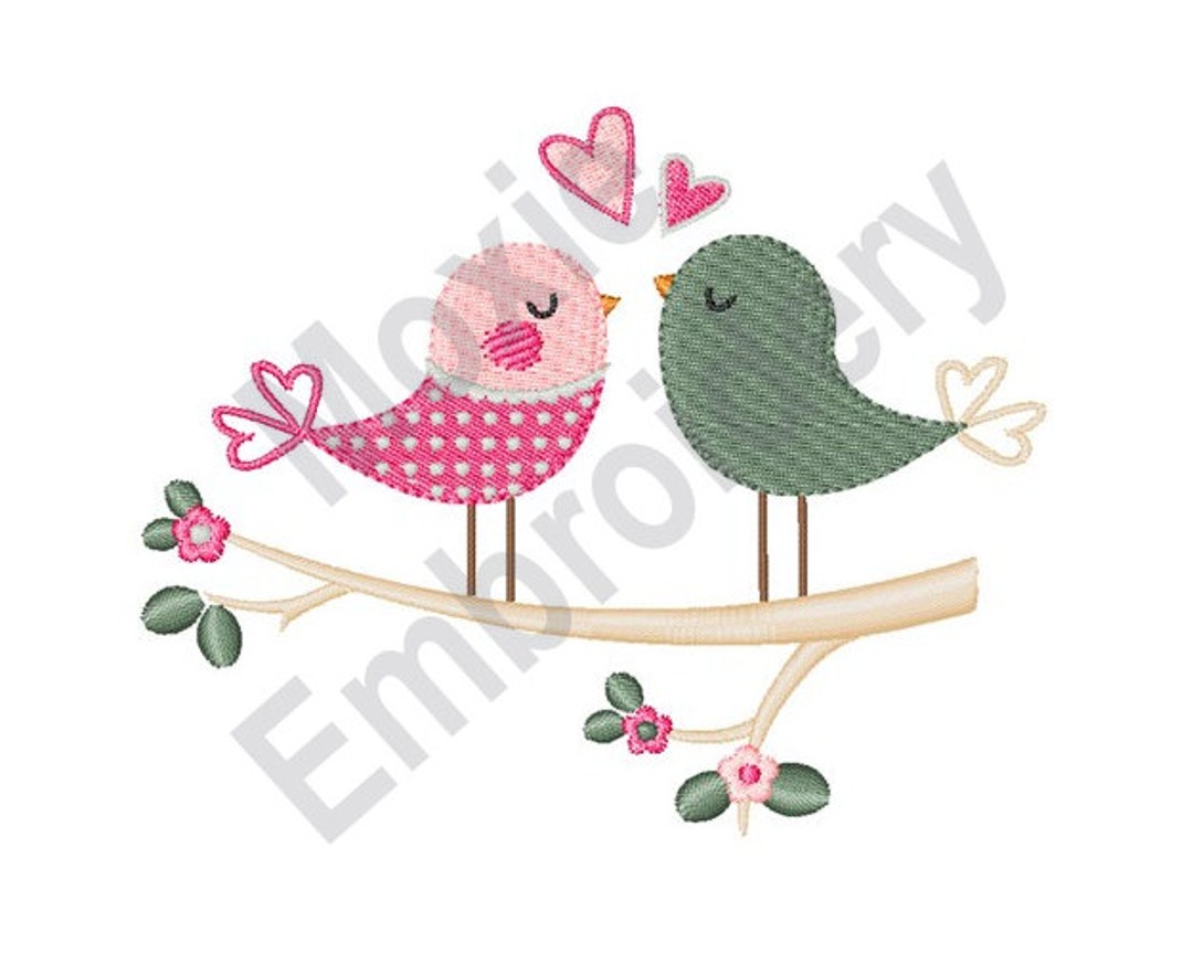 Love Birds Machine Embroidery Design, Bird Couple on Tree Branch ...