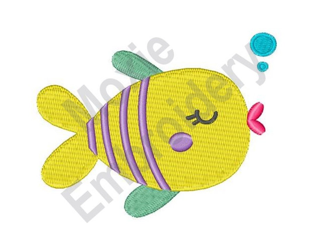 Cartoon Kissing Fish Machine Embroidery Design, Fish Bubbles Embroidery ...