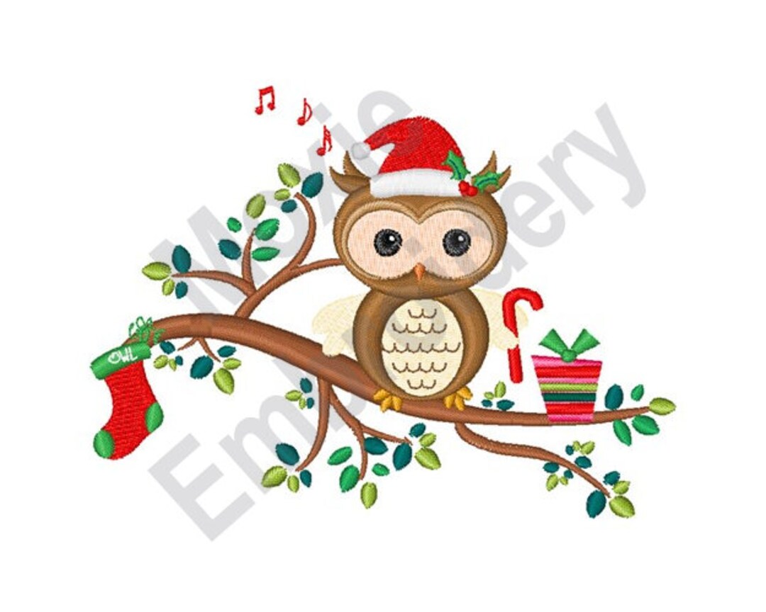 Christmas Owl Machine Embroidery Design, Xmas Baby Owl Embroidery ...