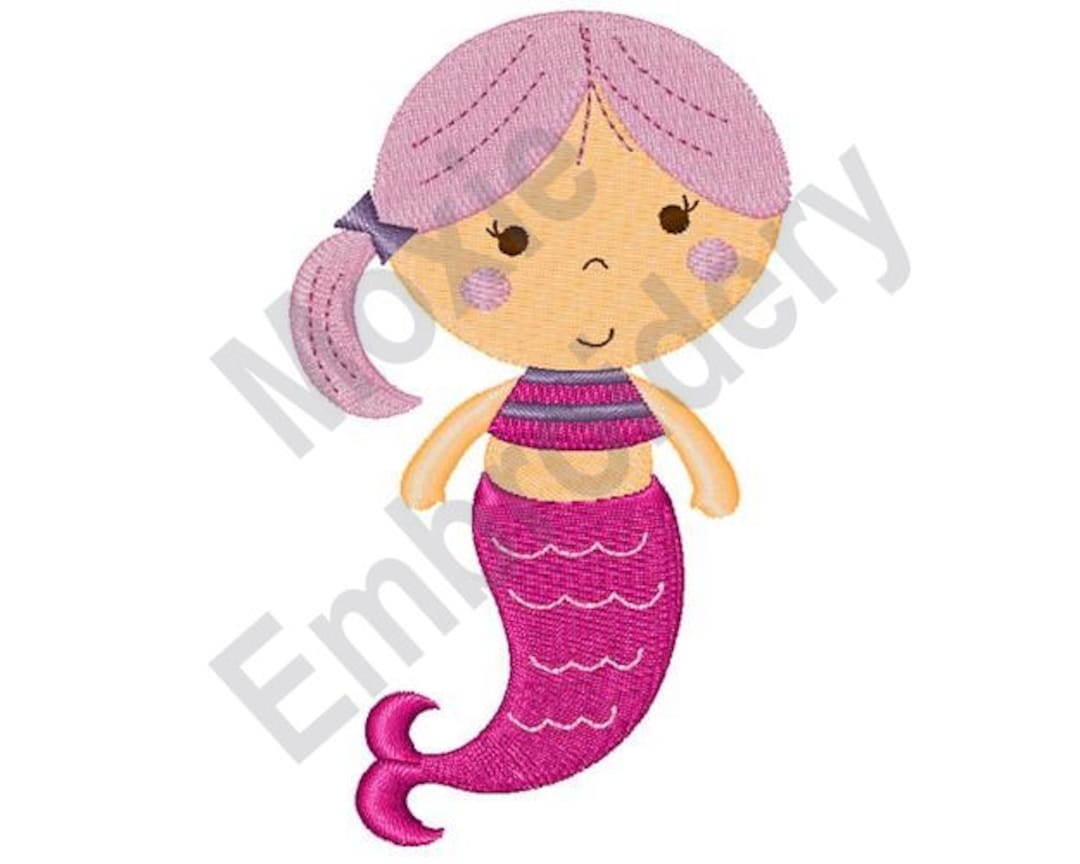 Purple Mermaid Machine Embroidery Design, Kawaii Mermaid Embroidery ...
