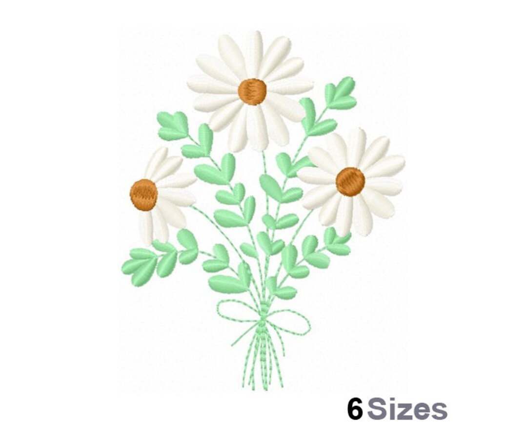 Daisy Bouquet Machine Embroidery Design 6 Sizes, White Daisies ...