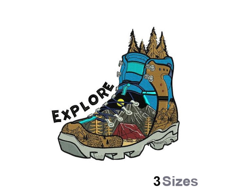 Explore Hiking Boot - Machine Embroidery Design - 3 Sizes, Mountain ...