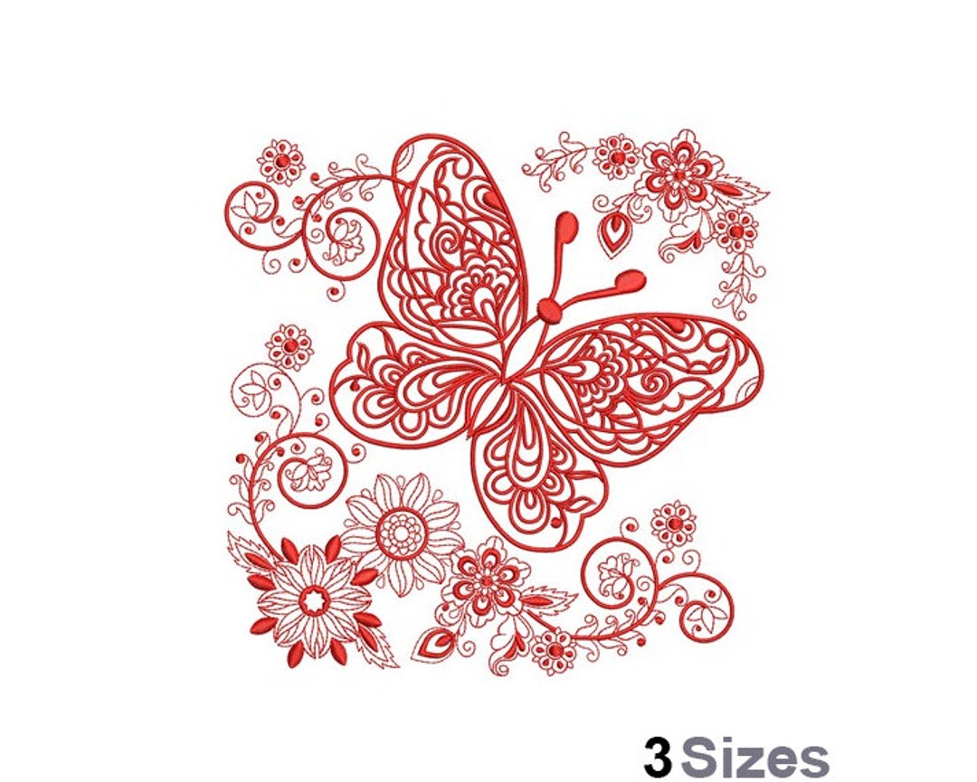 Floral Butterfly - Machine Embroidery Design - 3 Sizes, Butterfly ...