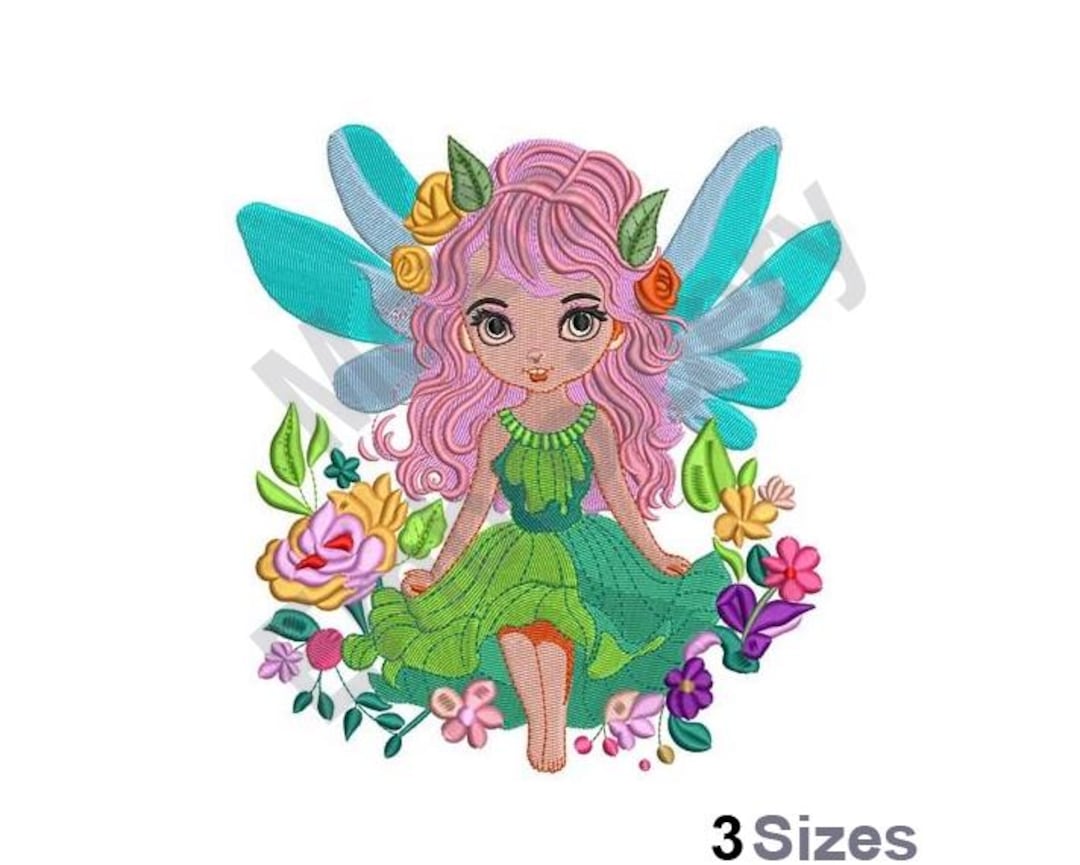 Floral Fairy - Machine Embroidery Design - 3 Sizes, Cute Fairy Girl ...