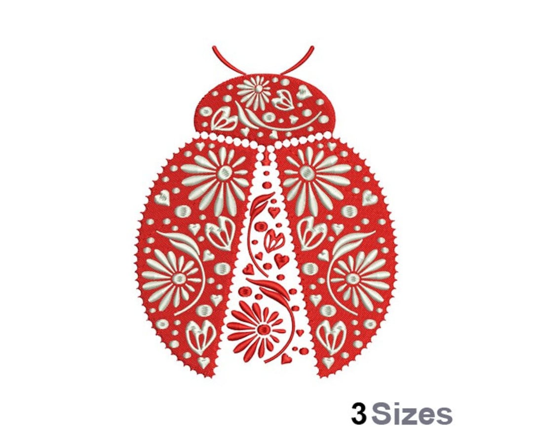 Floral Ladybug - Machine Embroidery Design - 3 Sizes, Artistic Ladybug ...