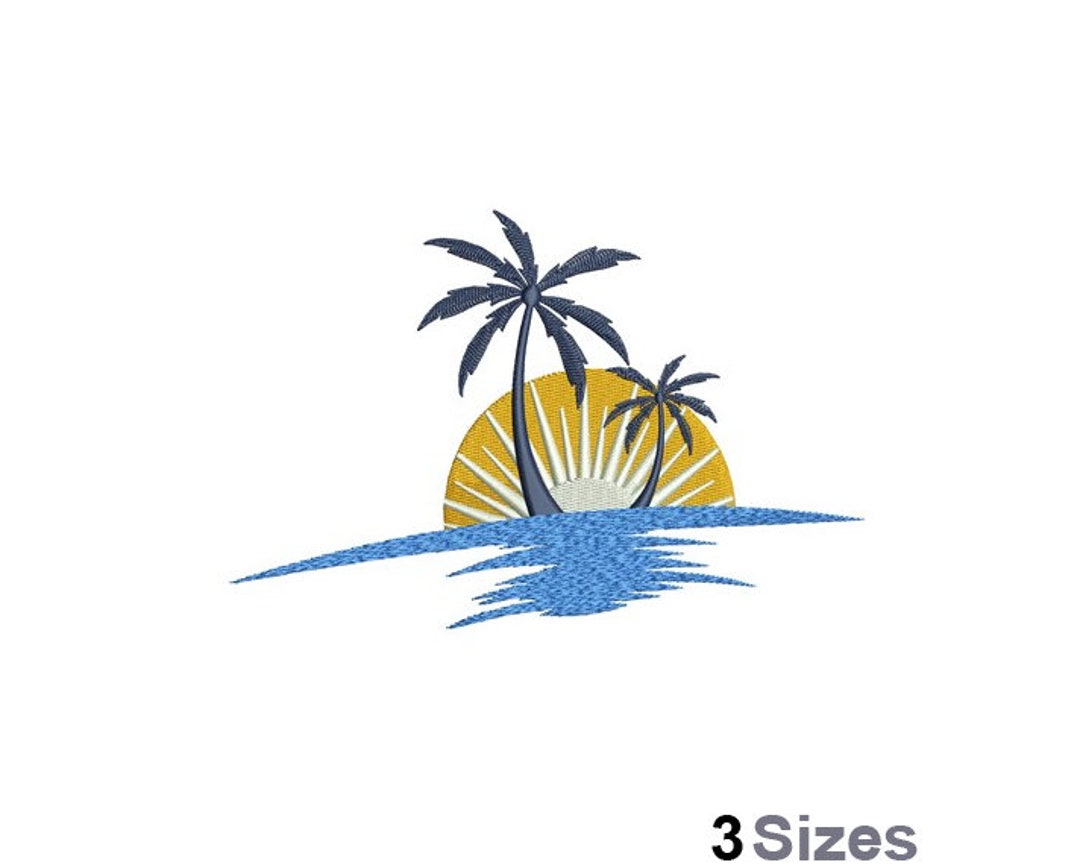 Palm Tree Sunset - Machine Embroidery Design - 3 Sizes, Summer Vacation ...