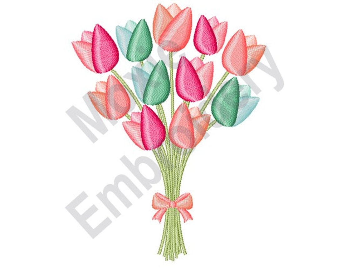 Tulip Bouquet - Machine Embroidery Design, Colored Tulips Embroidery ...