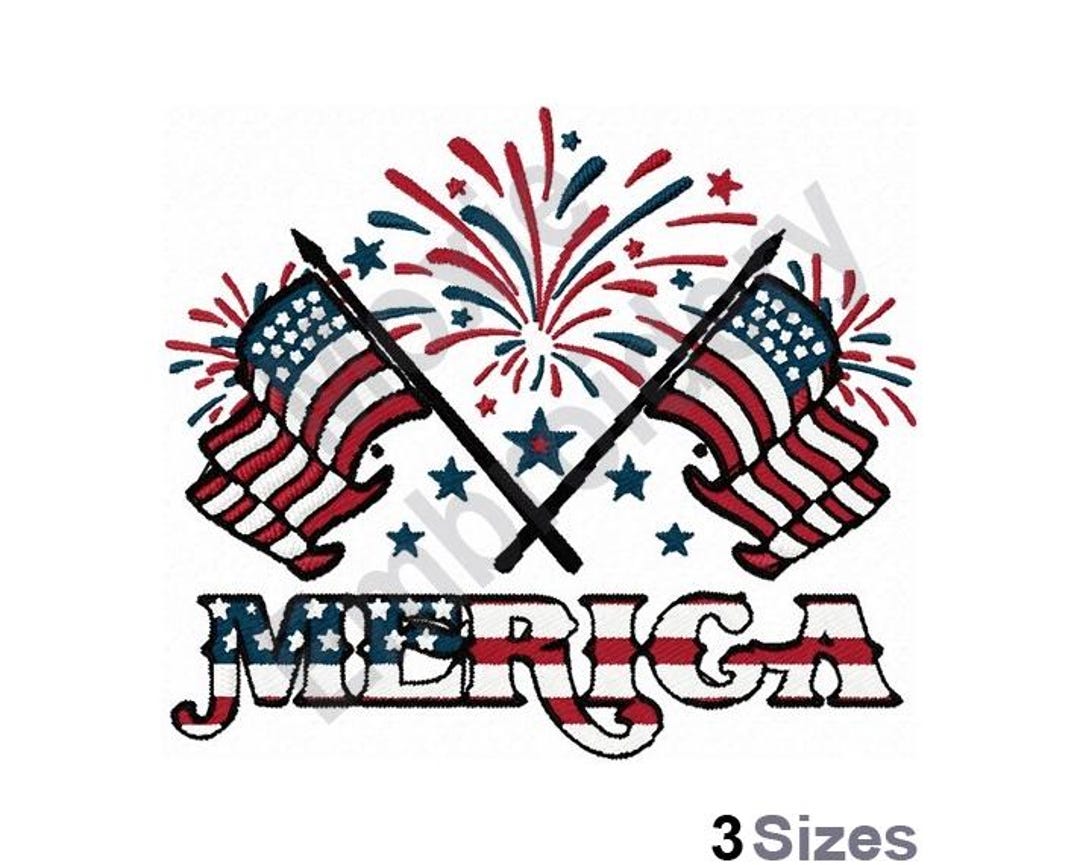 America - Machine Embroidery Design - 3 Sizes, USA Flags Embroidery ...