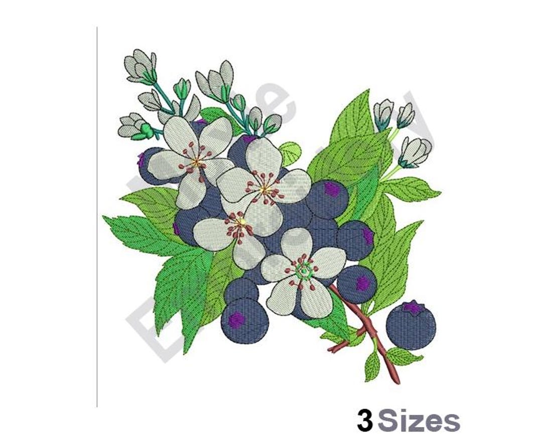 Flowering Blueberries - Machine Embroidery Design - 3 Sizes, Blueberry ...