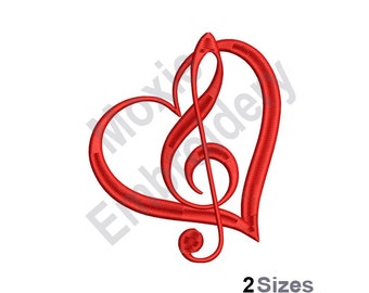 Treble Clef Heart Machine Embroidery Design, Musical Symbol Embroidery ...