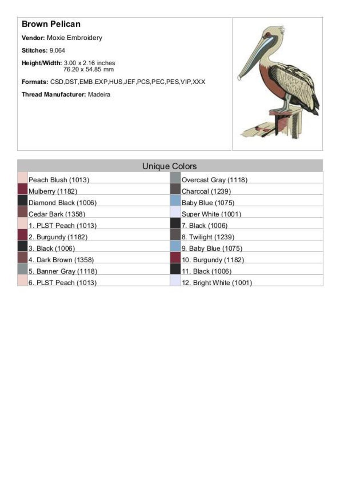 Brown Pelican - Machine Embroidery Design - 3 Sizes, Pelican Standing ...