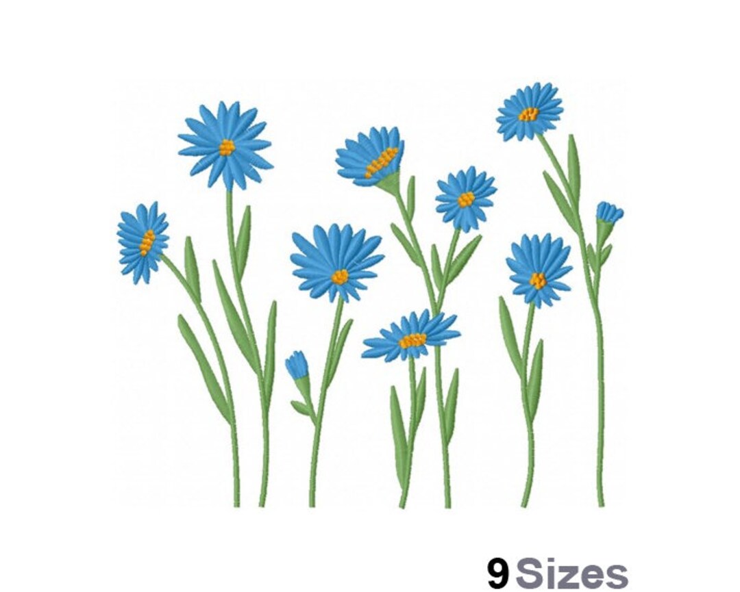 Blue Daisy Border Machine Embroidery Design 9 Sizes, Spring Daisies ...