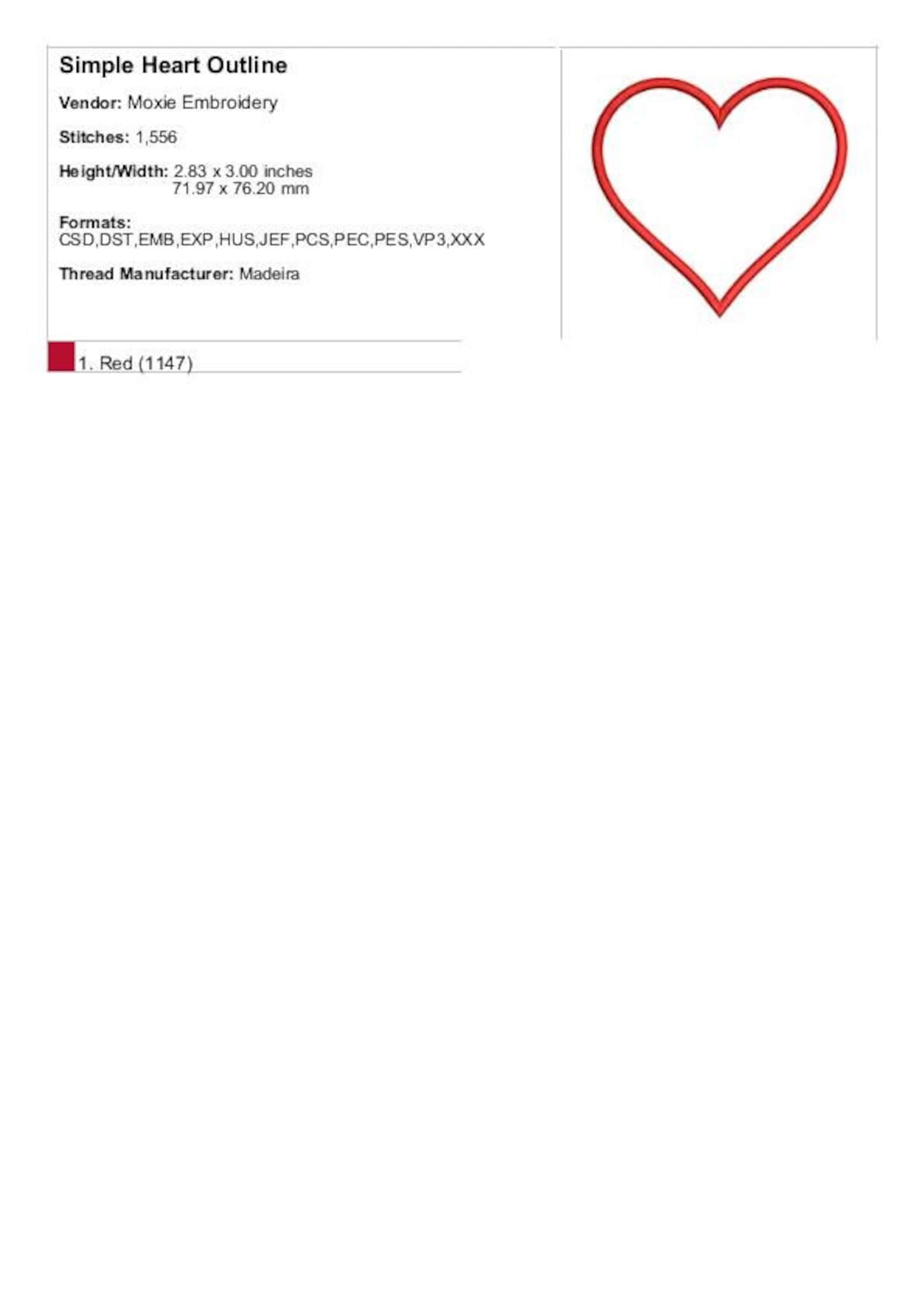 Simple Heart Outline Machine Embroidery Design Love Heart - Etsy