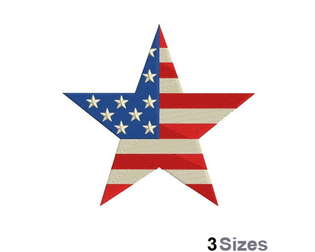 USA Star - Machine Embroidery Design - 3 Sizes, American Flag Star ...