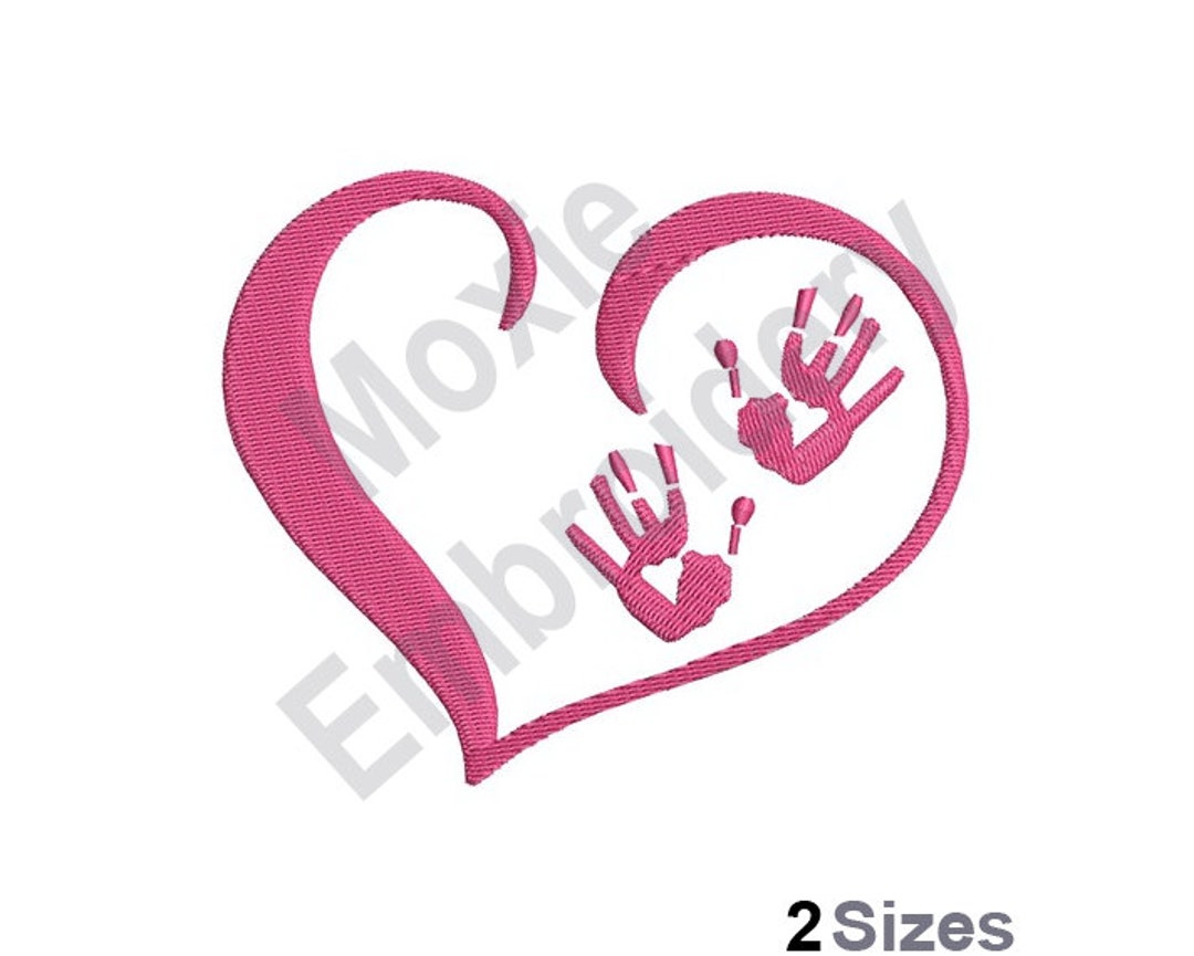 Heart & Handprint Outline - Machine Embroidery Design, Valentines Love ...