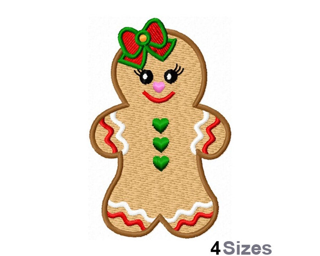 Christmas Gingerbread Girl - Machine Embroidery Design - 4 Sizes, Cute ...