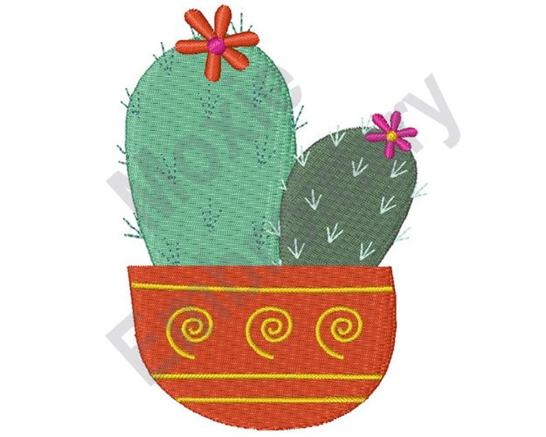 Potted Cactus Machine Embroidery Design, Flowering Cactus Embroidery ...