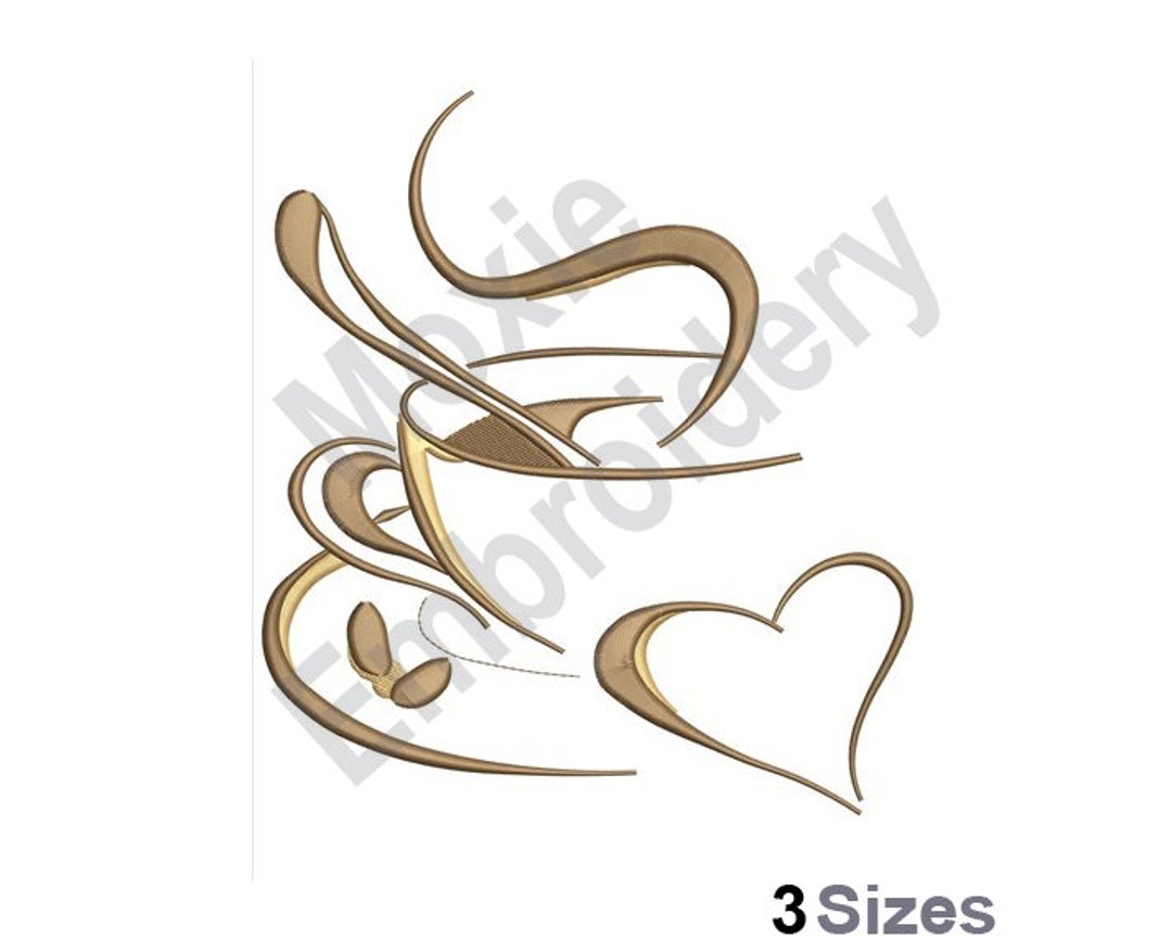 Love Coffee - Machine Embroidery Design - 3 Sizes, Coffee Cup Outline ...