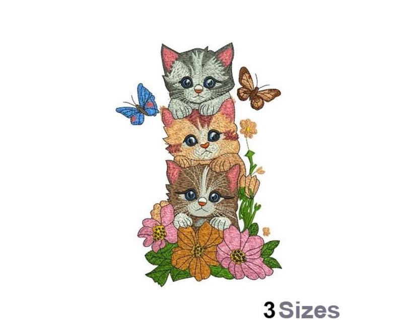 Stack of Kittens - Machine Embroidery Design - 3 Sizes, Three Cats ...