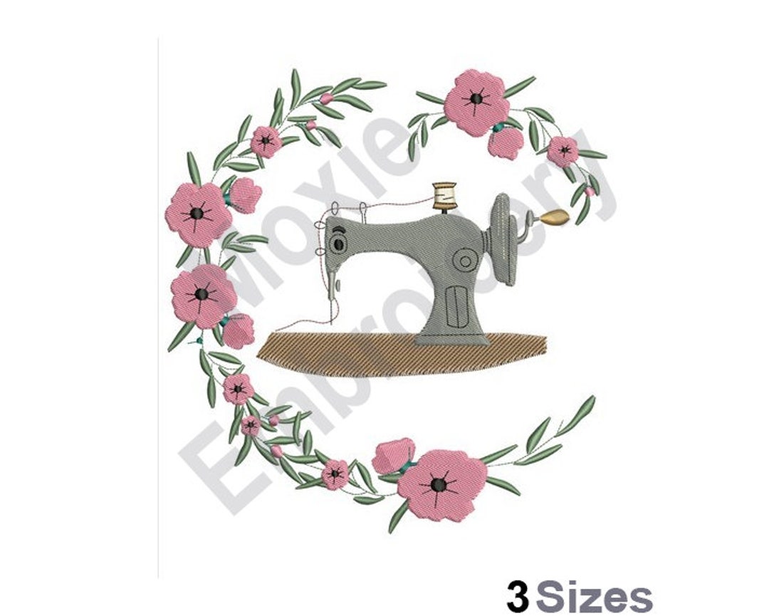 Sewing Machine Wreath - Machine Embroidery Design - 3 Sizes, Flower ...