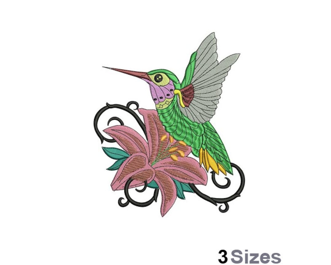 Hummingbird - Machine Embroidery Design - 3 Sizes, Feeding Hummingbird ...