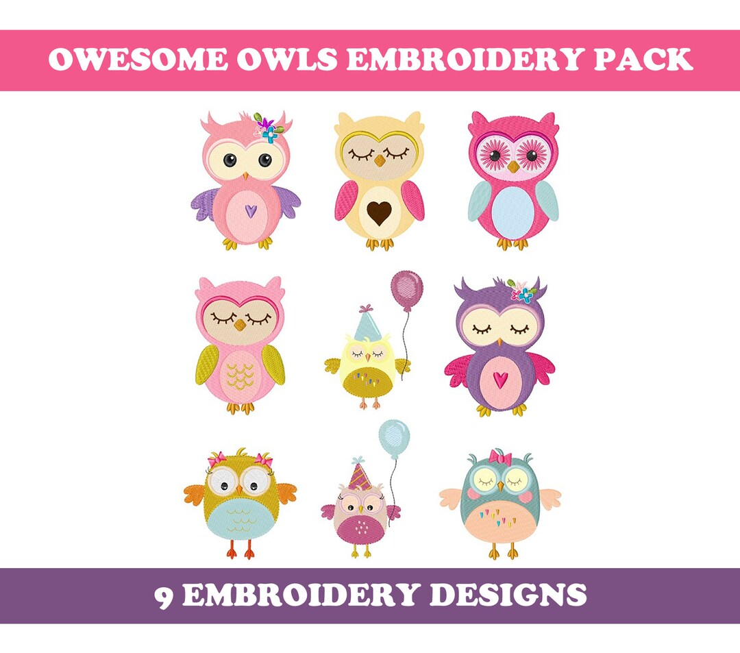 Awesome Owls 9 Designs Machine Embroidery Designs Bundle - Etsy